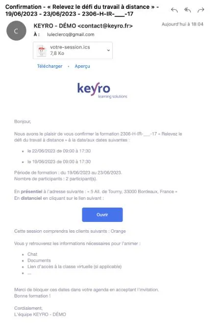 Message de confirmation